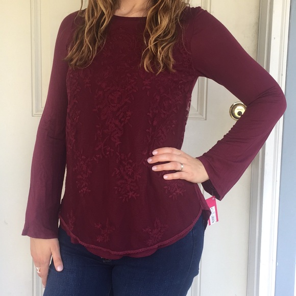 Xhilaration | Tops | Nwt Maroon Mixed Media Shirt | Poshmark
